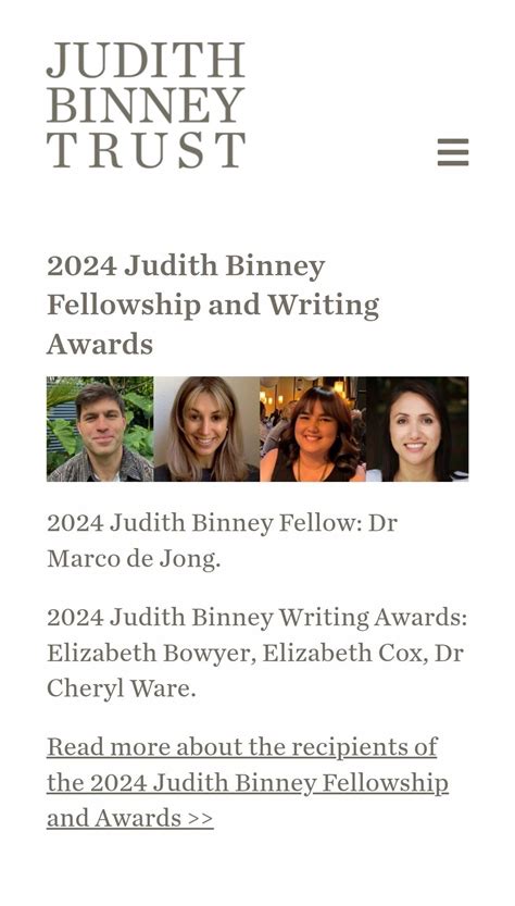 Im Very Honoured To Have Received A Judith Binney Writing Award For