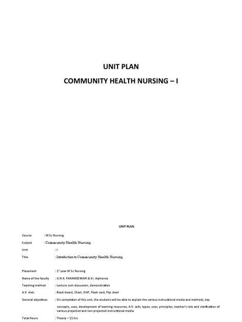 Unit Plan I Chn I Pdf Nursing Lecture