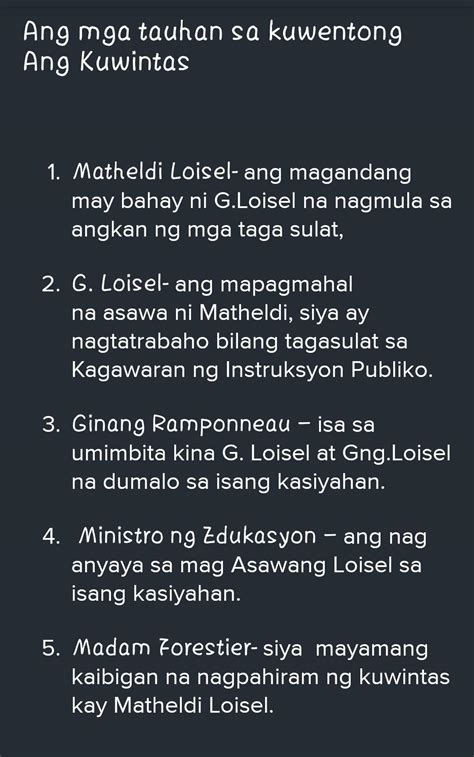 Sino Ang Mga Tauhan Sa Kwento Ng Ang Kwintas