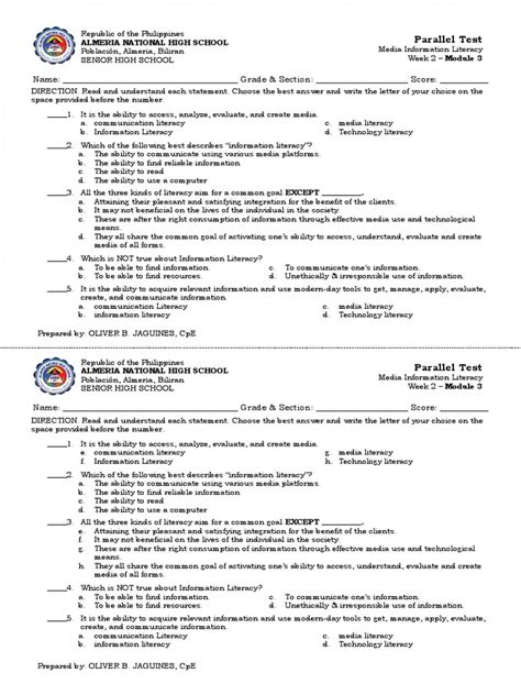 Week 2 Parallel Test M3 And M4 Pdf Literacy Information Literacy