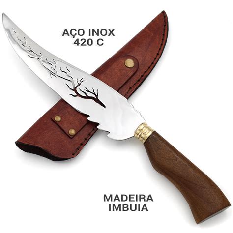 Faca Churrasco Folha 10 Polegadas Aço Inox Cirúrgico Cabo Madeira