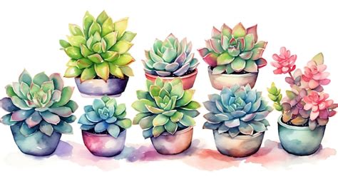 Premium Ai Image Watercolor Succulent Illustration Collection