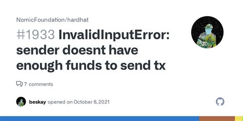 Invalidinputerror Sender Doesnt Have Enough Funds To Send Tx · Issue