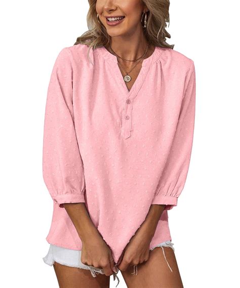 Bigeoosh 34 Sleeve Tops For Women Summer Swiss Dot Blouses V Neck