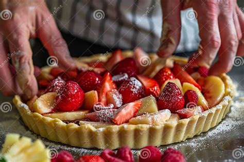 Close Up Of Hands Crimping Pie Crust Edges Before Baking Crimping The