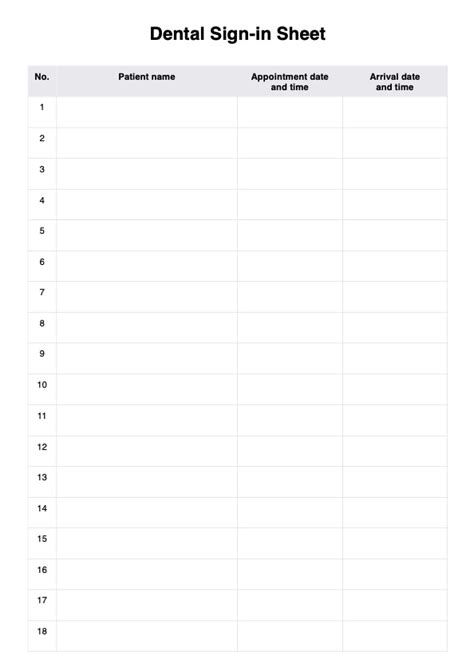 Dental Sign In Sheet Template