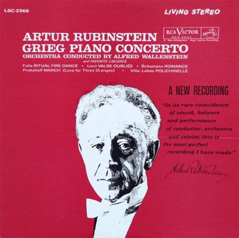 Piano Concerto By Arthur Rubinstein Edvard Grieg Alfred Wallenstei LP RCA Victor Red Seal