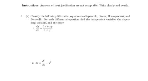 A ﻿classify The Following Differential Equations As