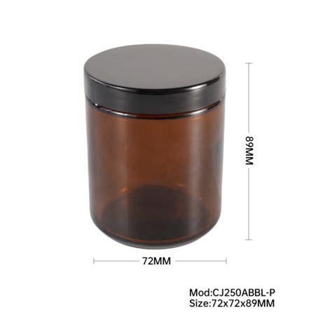 250ml Amber Glass Jar With Matte Black Plastic Screw Lid 72pk Ctn