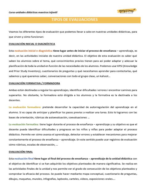 Tipos De Evaluaciones Pdf Evaluación Aprendizaje