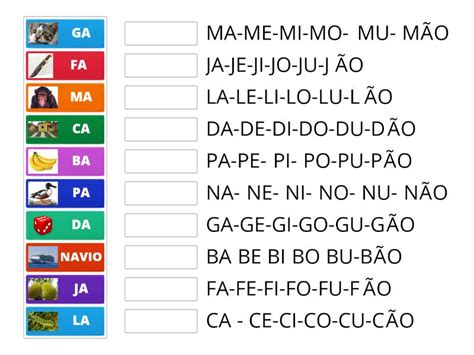 ALFABETIZAÇÃO BA CA DA FA GA JA LA MA NA PA Match up