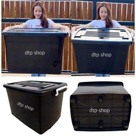 กล่องพลาสติกมีล้อ 100 ลิตร สีดำ6ล้อ ลังพลาสติก กล่องเก็บของ Shopee
