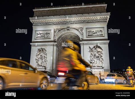 The Victory Gate In Paris Arc De Triomphe And Champs Elysees Stock