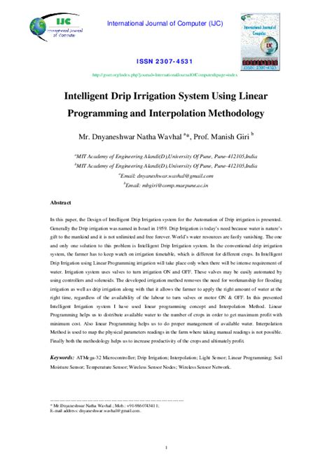 Pdf Intelligent Drip Irrigation System Using Linear Programming And Interpolation Methodology