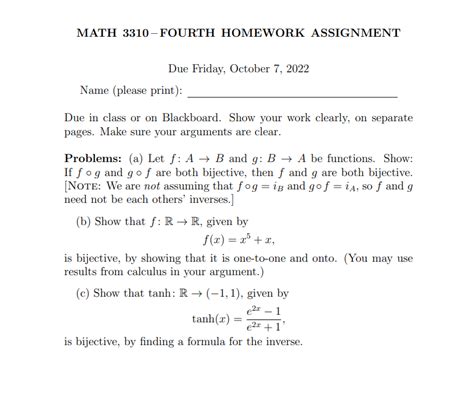 Solved MATH 3310 FOURTH HOMEWORK ASSIGNMENT Due Friday Chegg