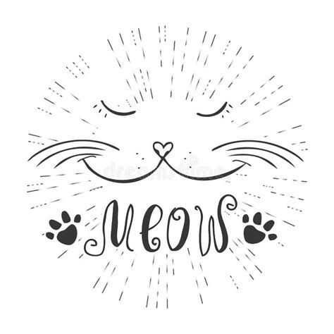 Meow Hand Drawn Kitten Lettering Quote Isolated On White Background