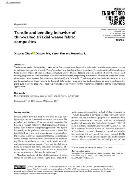 Pdf Tensile And Bending Behavior Of Thin Walled Triaxial Weave Fabric Composites