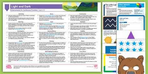 Eyfs Light And Dark Continuous Provision Pack Ages 2 4