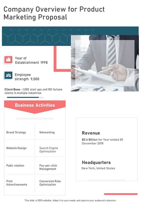 Company Overview For Product Marketing Proposal One Pager Sample Example Document Presentation