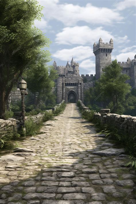 Premium Ai Image Medieval Path Very Detailed To Fantasy Castle
