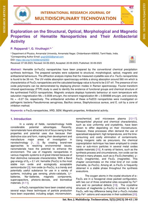 Pdf Exploration On The Structural Optical Morphological And Magnetic Properties Of Hematite