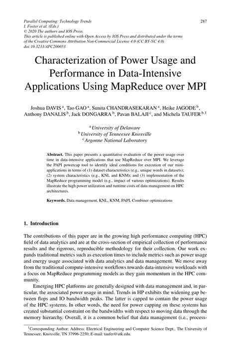 Pdf Characterization Of Power Usage And Performance In Data Intensive Applications Using