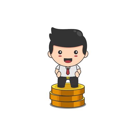 귀여운 꼬마 사업가와 동전 프리미엄 벡터