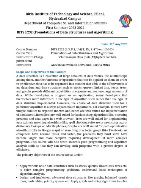 Foundations Of Data Structures Course Pdf Applied Mathematics Algorithms And Data Structures