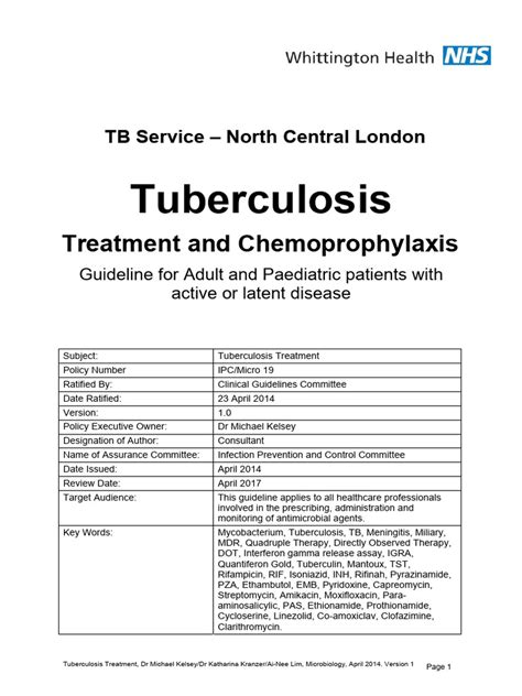 Tuberculosis Treatment Guideline May14 Pdf Tuberculosis Hepatitis