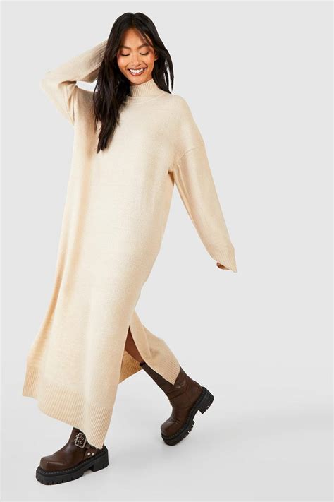 Knitted Roll Neck Midaxi Dress Boohoo Uk