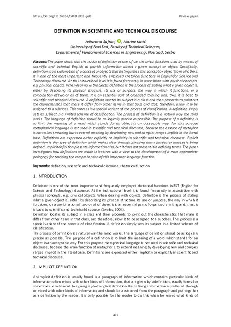 Pdf Definition In Scientific And Technical Discourse