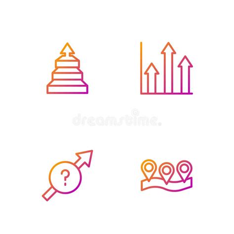 Set Line Location Arrow Pyramid Chart Infographics And Pie Gradient Color Icons Stock