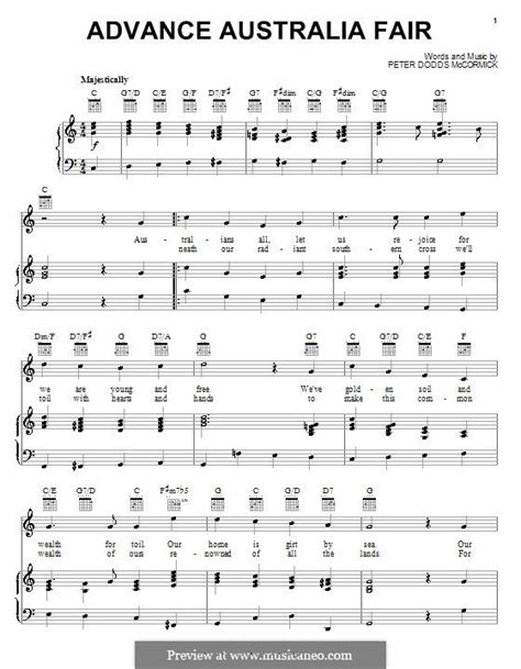 Advance Australia Fair Australian National Anthem By P Mccormick On