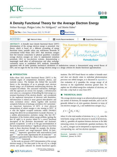 A Density Functional Theory For The Average Electron Energy Pdf Density Functional Theory