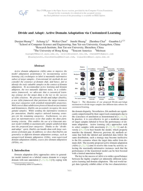 Huang Divide And Adapt Active Domain Adaptation Via Customized Learning Cvpr 2023 Paper Pdf