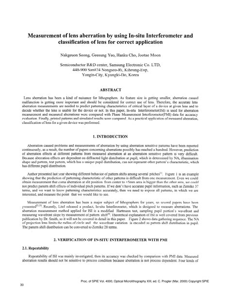 Pdf Measurement Of Lens Aberration By Using In Situ Interferometer And Classification Of Lens
