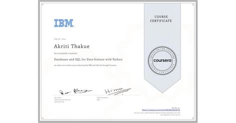 akriti thakur on linkedin completion certificate for databases and sql for data science with python