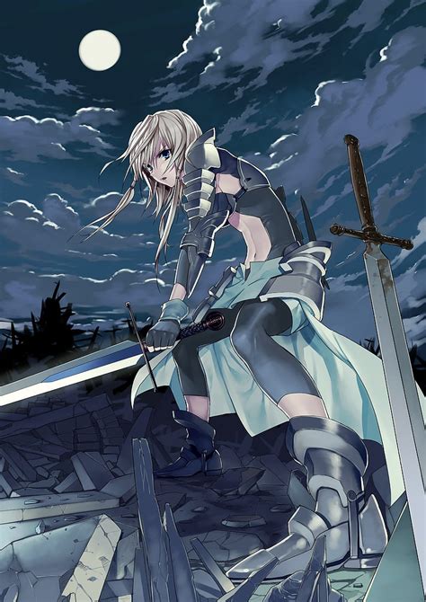 Anime Girl With Blonde Hair And Blue Eyes With Sword