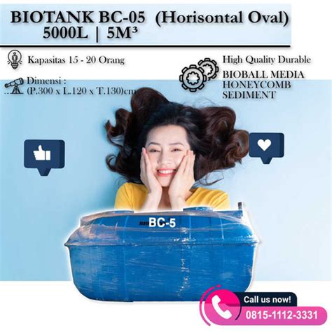 Jual Tangki Biotank Kapasitas 5000 Liter 5m3 Horizontal Oval