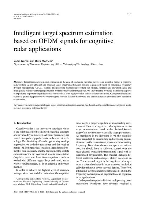 Pdf Intelligent Target Spectrum Estimation Based On Ofdm Signals For Cognitive Radar Applications