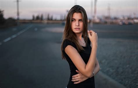 Wallpaper Girl Model Brown Hair Blurred Background For Mobile And