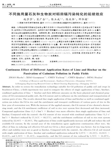 Continuous Effect Of Different Application Rates Of Lime And Biochar On The Passivation Of