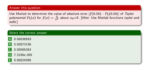 Solved Answer This Question Use Matlab Taylor Function To