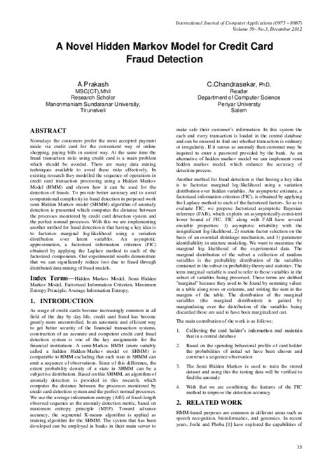 Pdf A Novel Hidden Markov Model For Credit Card Fraud Detection