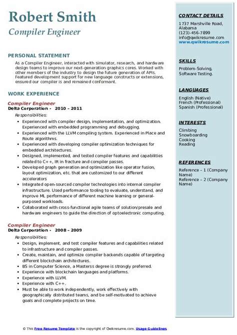 10 Compiler Engineer Resume Samples And Templates For 2025