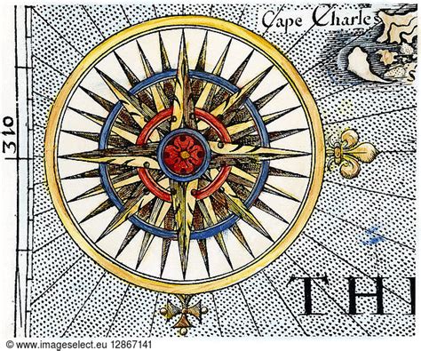 Compass Rose Compass Rose 1612 From John Smiths Map Of Virginia