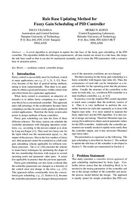 (PDF) Rule Base Updating Method for Fuzzy Gain Scheduling of PID Controller