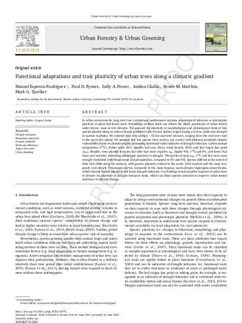 Pdf Functional Adaptations And Trait Plasticity Of Urban Trees Along