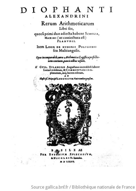 Diophanti Alexandrini Rerum Arithmeticarum Libri Sex Quorum Primi Duo