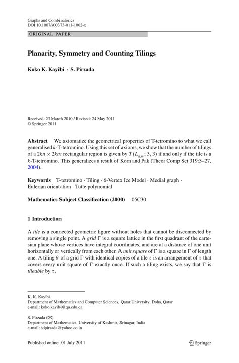 Pdf Planarity Symmetry And Counting Tilings